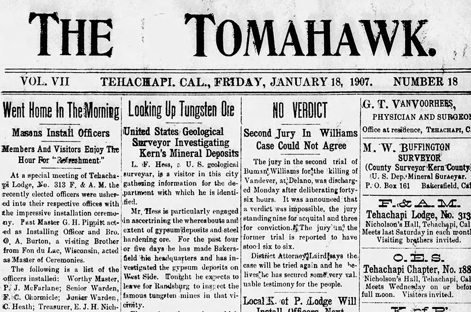 About The Tomahawk Project - Tehachapi History